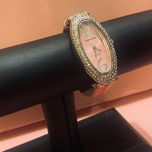 Vernier | Accessories | Vernier Diamond Quartz Pink Leather Watch ...